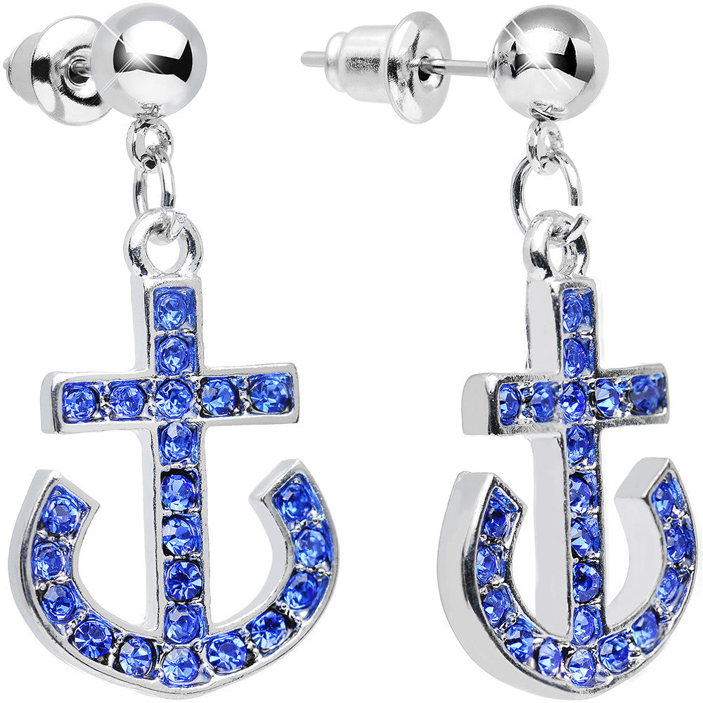Blue Gem Bright Boat Brake Anchor Dangle Post Earrings – Anchors Away ...